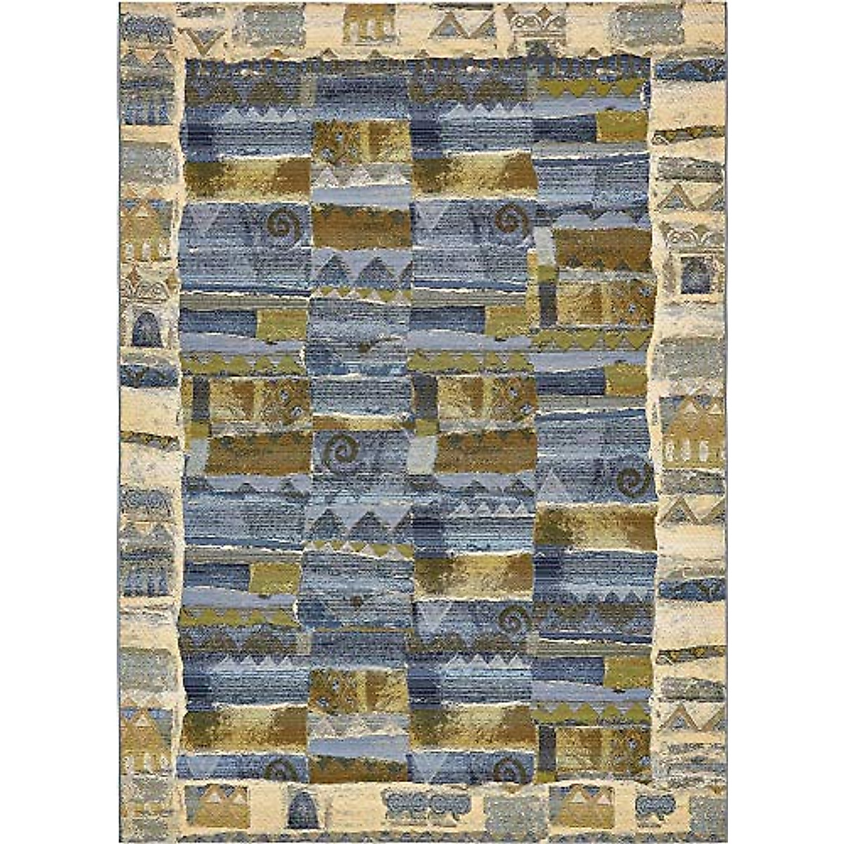 Unique Loom Outdoor Modern Collection Area Rug - Glyph (8' x 11' 4" Rectangle, Blue/ Beige)