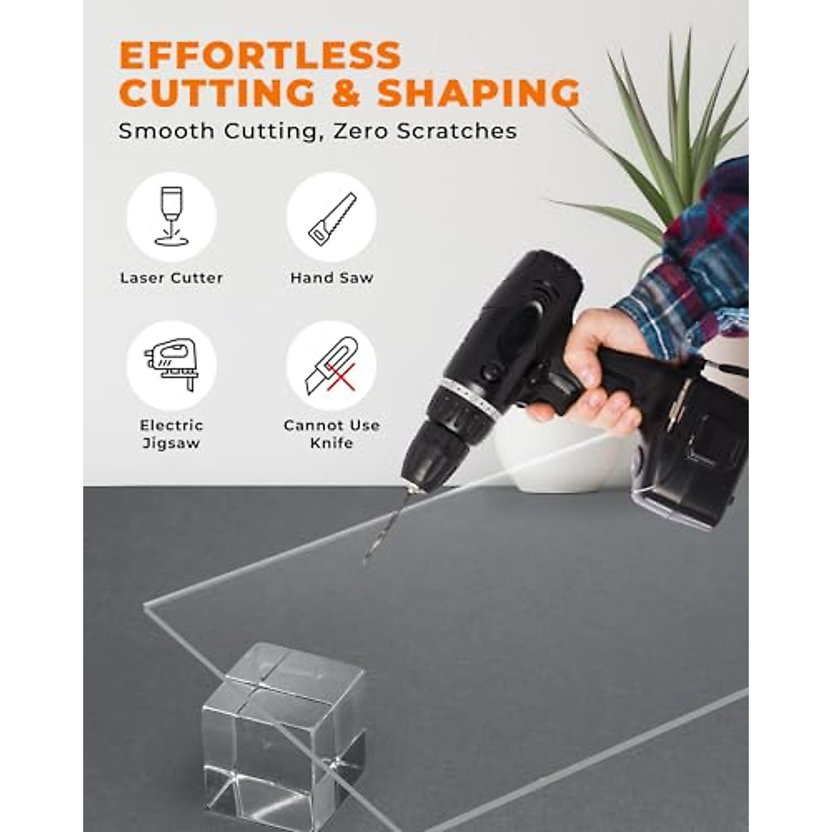 Falken Design Clear Acrylic Sheet - 9" x 9" x 1/8", Thick Clear Plexiglass Plastic Sheet for DIY Home Decor, Painting, Craft Projects, Signage - Durable Material for Versatile Applications