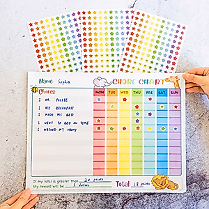 Youngever 16 Pack Laminated Dry Erase Chore Charts, Reusable Reward Chart for Classroom with 640 Star Stickers