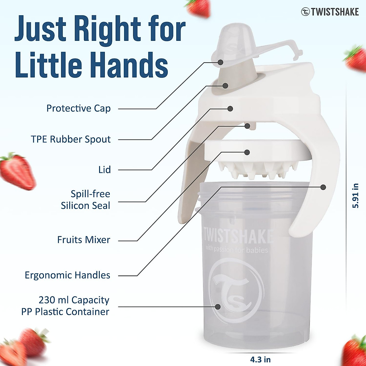 TWISTSHAKE Sippy Cups - Premium 230ml/8oz Toddler Sippy Cups for 4+ Months - Leak-Proof Design, Easy-Grip Bottle with Soft Sippy Spout, BPA Free - White