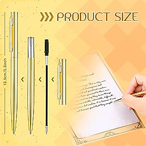 60 Pieces Slim Metallic Retractable Ballpoint Pens Slim Ballpoint Pen Black Ink 1.0 mm Medium Point Metal Pen Office Smooth Writing Stylus Pen for Men Women Business (Gold, Stylish Style)