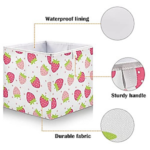 Kigai Kawaii Strawberry Cube Storage Bins - 11x11x11 in Large Foldable Cubes Organizer Storage Basket for Home Office, Nursery, Shelf, Closet