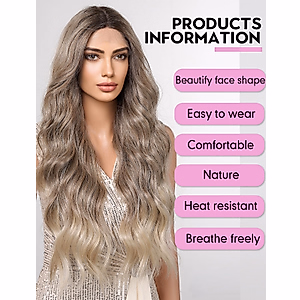 HAIRCUBE Mixed Ash Brown Wigs for Women Long Curly Layered Lace Wig Middle Part with Dark Roots
