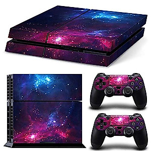 PS4 Skin for Playstation 4 System Console and Controllers, PS4 Whole Body Vinyl Skin Sticker Decal Cover - Purple Galaxy
