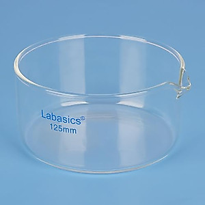 Labasics Crystallizing Dish with Spout and Heavy-Duty Rim, Thick-Walled Design High Borosilicate Glass Reusable Crystallizing Dishes for Crystallization and Evaporation, 500 ml Capacity OD 125 mm