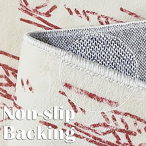 jinchan Area Rug 8x10 Persian Rug Washable Boho Living Room Rug Floral Print Large Rug Indoor Soft Distressed Carpet Thin Rug Bedroom Dining Room Office Farmhouse Red On Cream