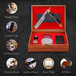 Best Straight Razor Set - Shave Ready Straight Razor Kit, Solid Straight Razor Shaver, Biblical Wood Straight Razor, Japanese Steel, Mens Straight Razor, Best Gifts For Men (Black)
