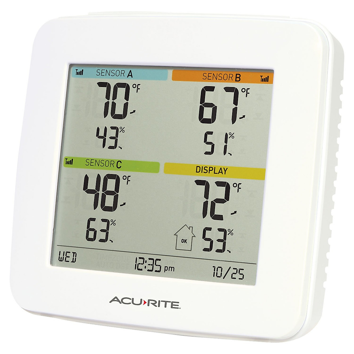 AcuRite 01094M Temperature & Humidity Station with 3 Indoor/Outdoor Sensors, White