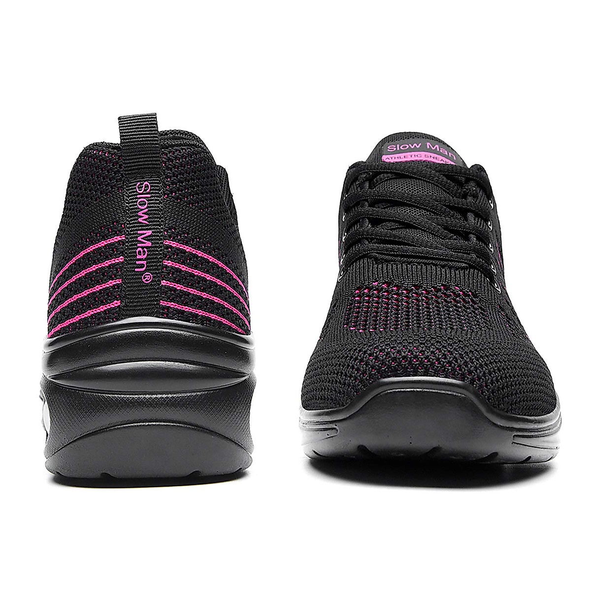 Women's Jazz Shoes Lace-up Sneakers - Breathable Air Cushion Lady Split Sole Athletic Walking Dance Shoes Platform Black&Pink,7