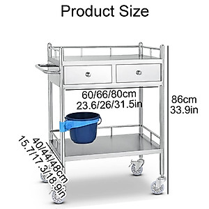 Stainless Steel Medical Cart, Lab Serving Cart, Utility Cart, with Two Drawers for Lab Equipment Use Grade Stainless Steel Utility Services (2 Shelves/ 2 Drawer) ( Size : 60x40cm(23.6x15.7in) )