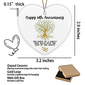 50th Anniversary Marriage Gifts for Couple Happy 50th Anniversary Ornament Keepsake Sign Heart Plaque Anniversary Romantic Couple Wedding Engagement Gifts for Her Him Wife Husband
