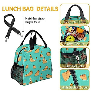NICEFORNICE Capybara Kids Backpack with Lunch Box, Set of 3 School Backpacks Matching Combo, Cute Green Bookbag and Pencil Case Bundle