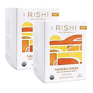Rishi Tea Turmeric Ginger Herbal Tea | Immune Support, Organic, Caffeine-Free, Ayurvedic, Energy-Boosting | Citrus Flavors for Taste | 15 Sachet Bags, 1.75 oz (Pack of 2)