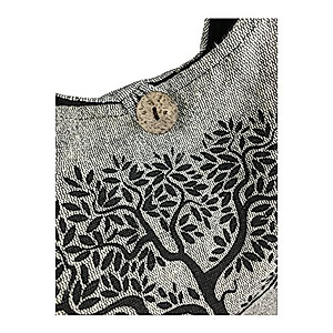 Fair Trade Large Sling Crossbody Shoulder Bag Purse Hippie Hobo Gypsy Bohemian, Grey Tree