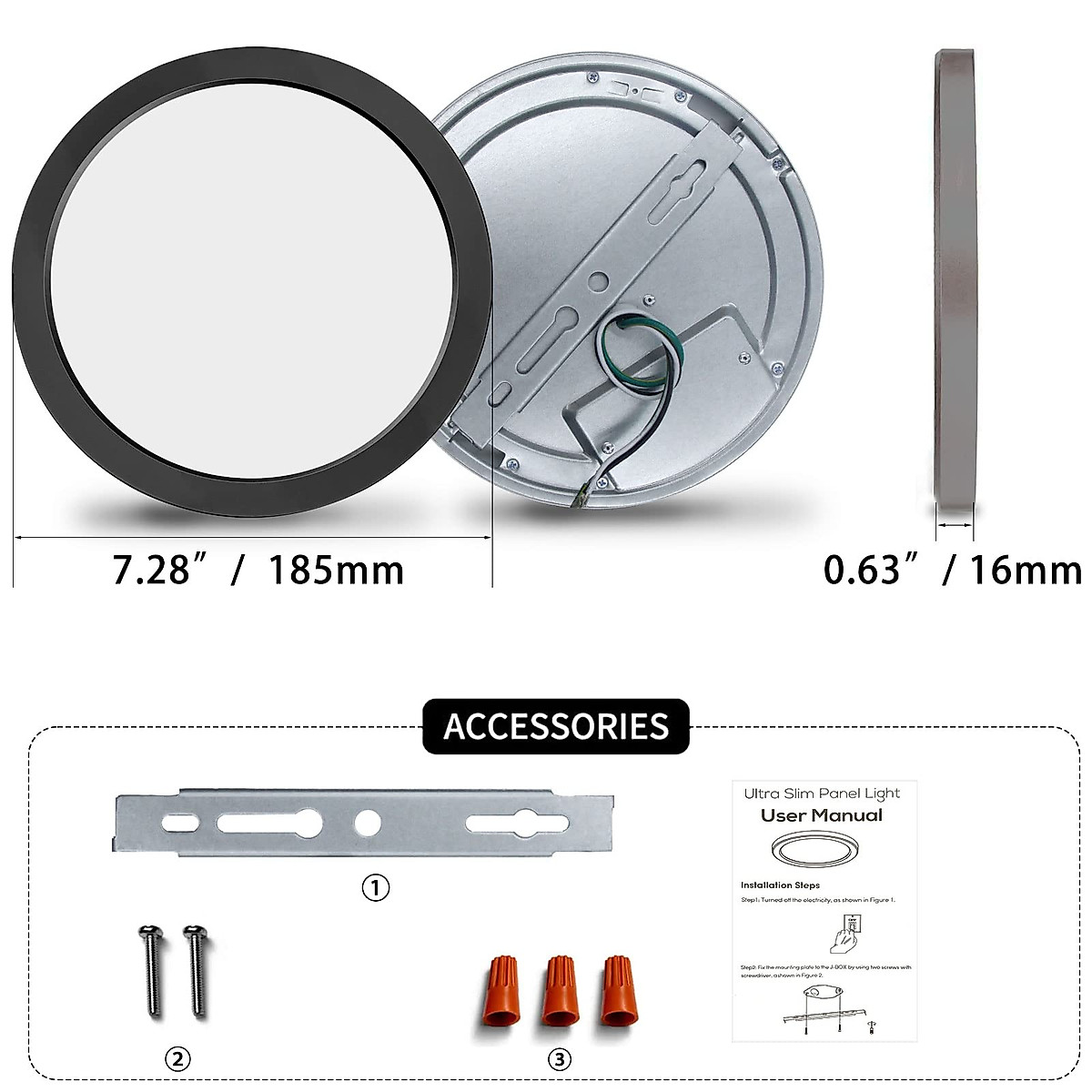 NOVELUX 7 inch Flush Mount LED Ceiling Light Ultra Slim 0.63'' Thick Round Flat Ceiling Lamps Dimmable 5000K Daylight LED Ceiling Lights for Kitchen,Bathroom,Basement ETL Listed 8 Pack(Black)