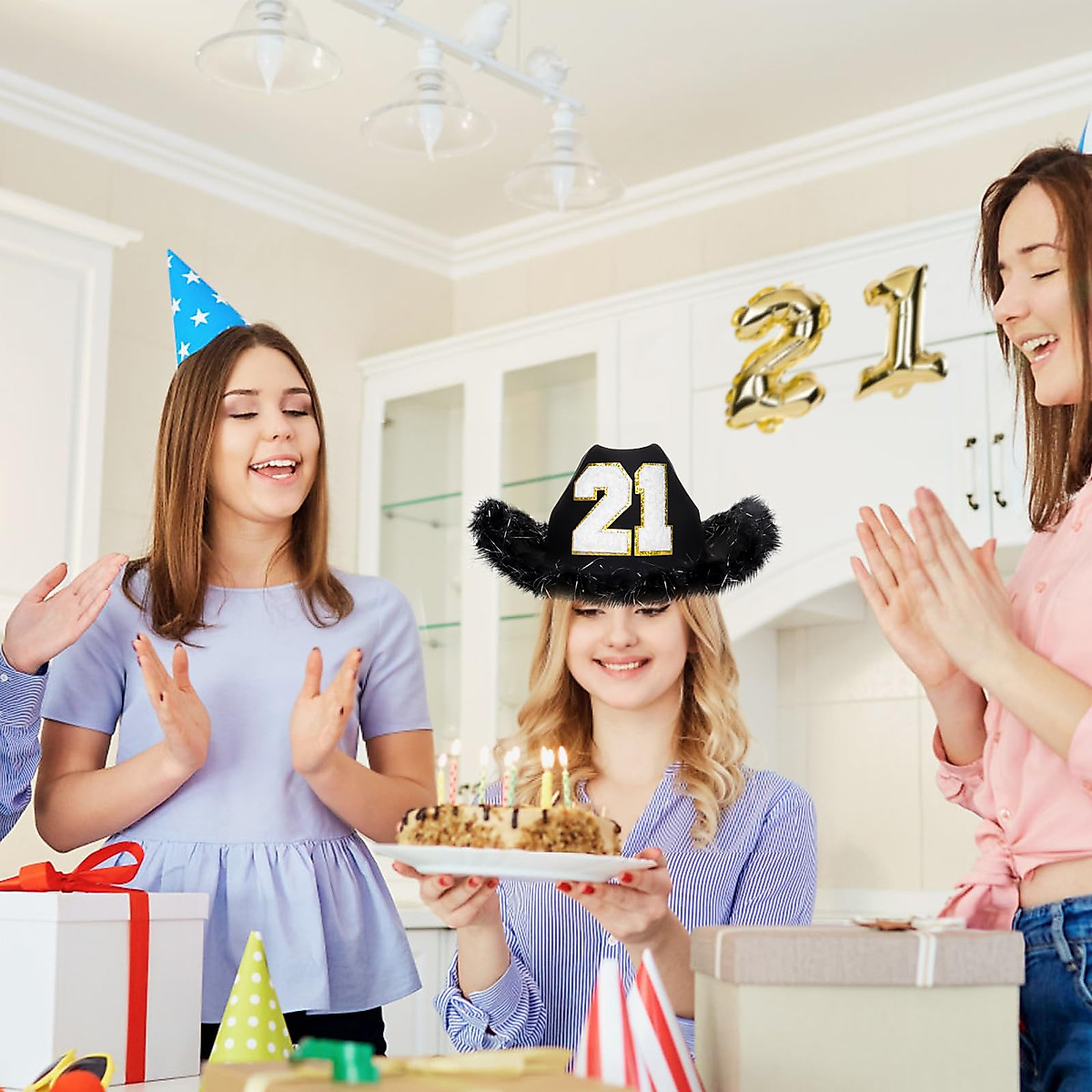 JUSTOTRY 21st Birthday Black Cowboy Hat - 21ST Birthday Outfit Gifts for Women Cowgirl Hats with Wide Brime for 21st Birthday Decorations