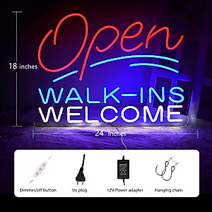 Vinray Large Open Walk Ins Welcom Neon Sign,Led Open Business Signs for Shop Bar Club Pub.Super Bright Light Red Open for Barber Shop or Restaurant,12V Powered.