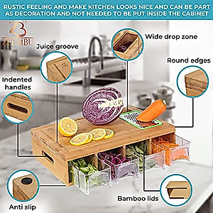 Zeembu Bamboo Cutting Board With Containers and Mats for Quick Meal Prep. Sturdy and Multifunctional Chopping Board with Stackable Containers for Easy Storage. Great Gift for Cooking Enthusiast.
