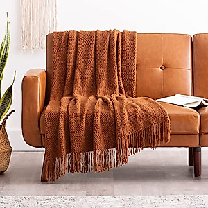 Chanasya Textured Knitted Rust Brown Throw Blanket with Tassels - Soft Bohemian Farmhouse Chic Accent Throws - Decorative for Sofa Couch Bed Living Room Camel Brown (50x65 Inch) Boho Cashew Blanket