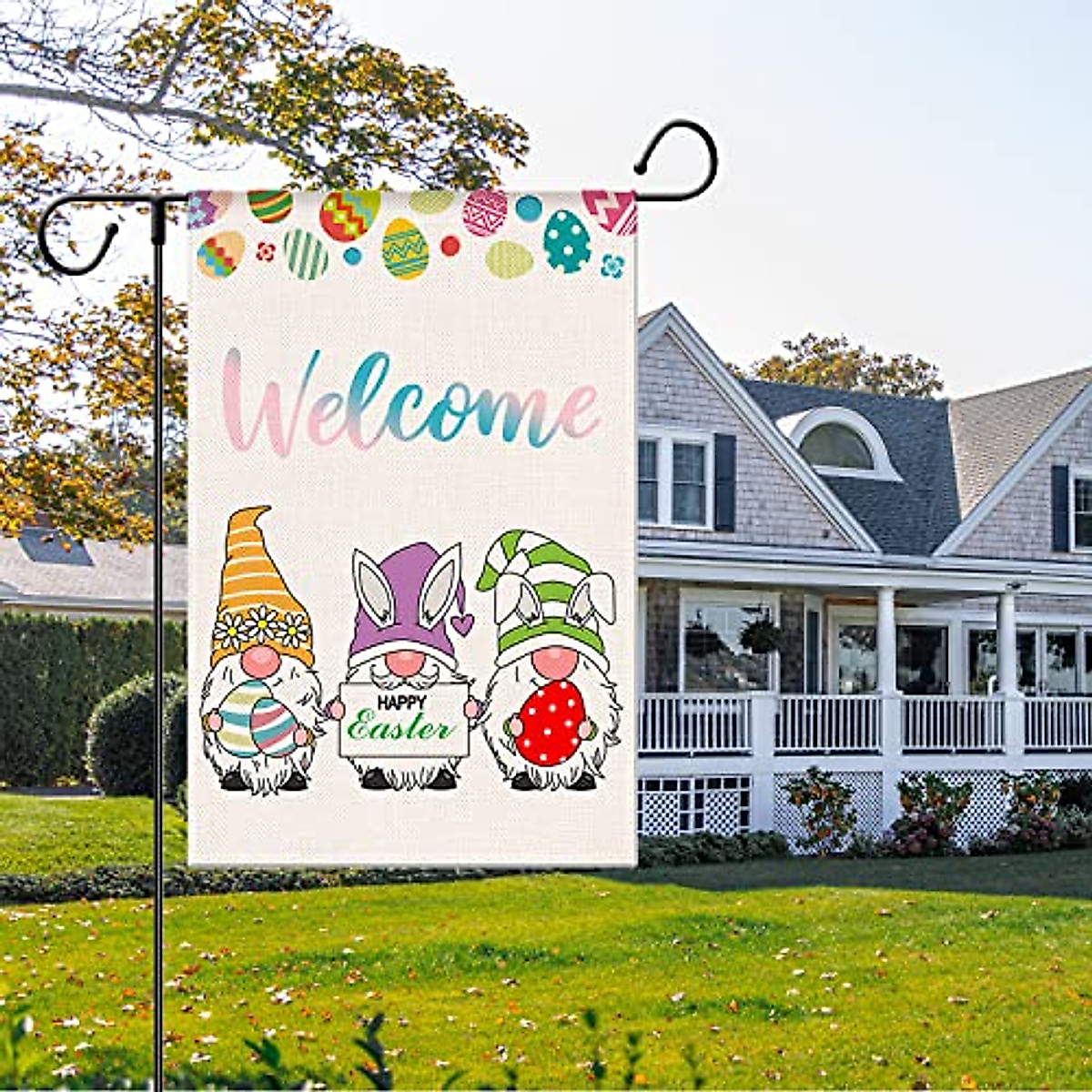 THYMEIF Welcome Gnomes Garden Flag Easter Flag Vertical Double Sized Premium Spring Bunny Yard Flags for Home Outdoor Decorations 12.5 x 18.7 Inch