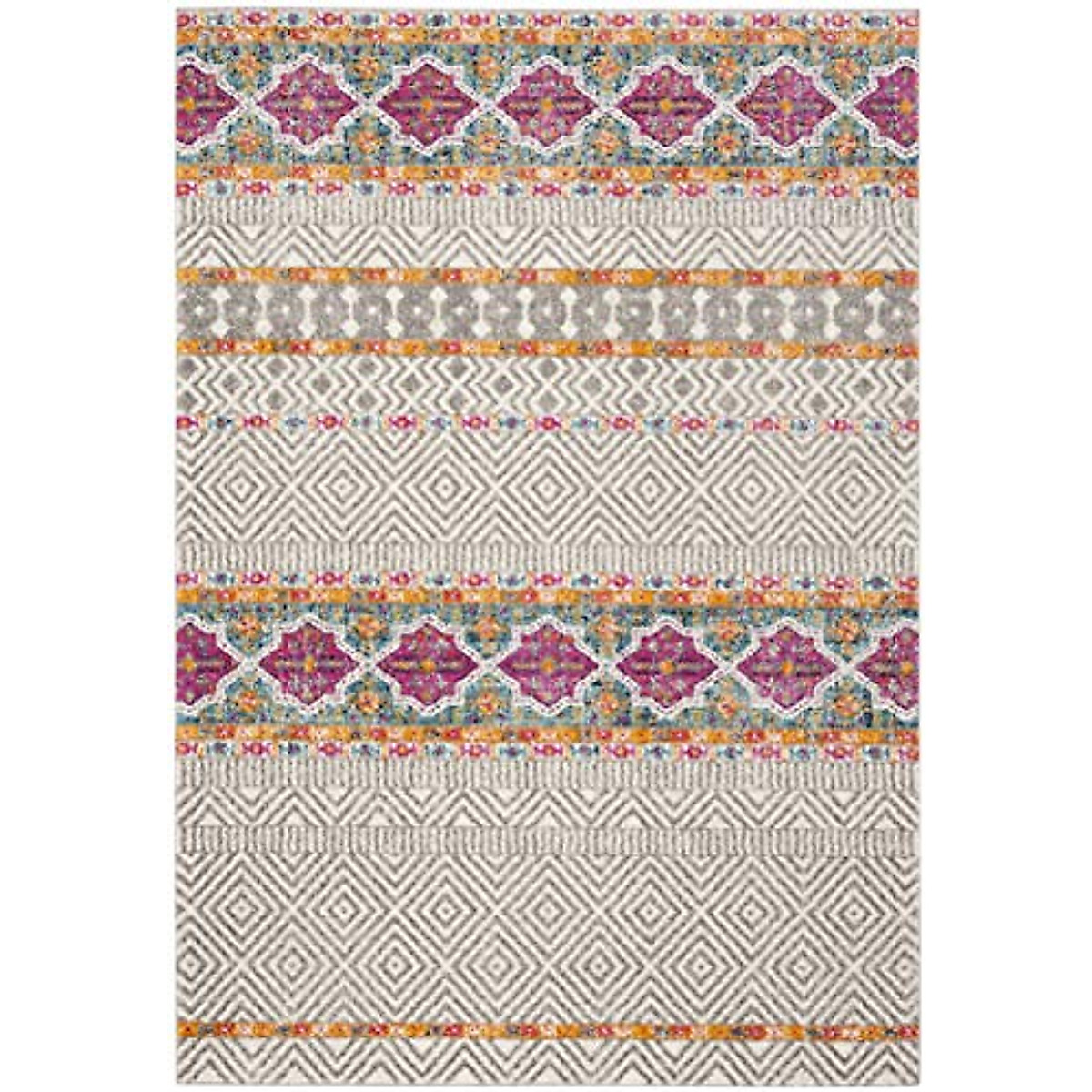 SAFAVIEH Madison Collection 9' x 12' GreyIvory MAD614F Colorful Boho Chic Non-Shedding Living Room Bedroom Dining Home Office Area Rug