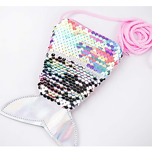 2pcs Little Girl Unicorn Purses Toddler Purses,1pcs Mermaid Bag with Cat Ear Hair Clips/Elastic Hair Ties and Plush keychain