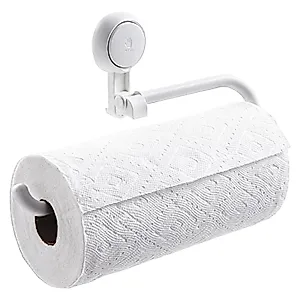 TAILI Suction Cup Paper Towel Holder Under Cabinet, No Drilling Plastic Paper Towel Rack for Kitchen, Reusable Paper Towel Hanger, Wall Mount Paper Towel Holder White