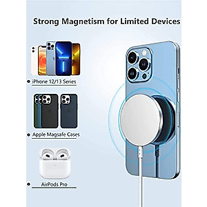 Apple MagSafe Charger - MFi/Qi Certified Wireless Charger with Fast Charging Capability,Type C Wall Charger Pad Compatible with iPhone 14/13/12/AirPods Pro 2 and Android Phone - Lightweight and Thin
