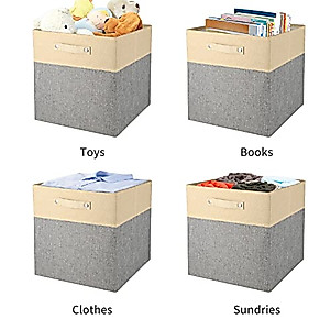 Awekris Storage Cubes, 13 Inch Foldable Storage Bins with Sturdy Handles, 3 Pack Fabric Clothes Organizer Storage Baskets for Home Office Closet, Clothes, Toys, Beige