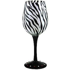 Bottom’s Up Handpainted Wine Glass 15oz Zebra Black Stripes Safari Wild Animal Glass for Red or White Wine, Rose, or Champagne Glass