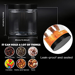 12oz Clear Plastic Storage Jars Containers,8 Pack Refillable Black Wide-Mouth Plastic Slime Storage Containers for Beauty Products,Kitchen & Household Storage - BPA Free