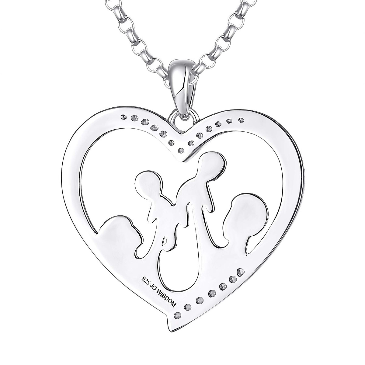 JO WISDOM Women Mum Heart Necklace,925 Sterling Silver Mother Daughter/Son 2 Kids Father Family AAA Cubic Zirconia Pendant Necklace,Gift for Mum