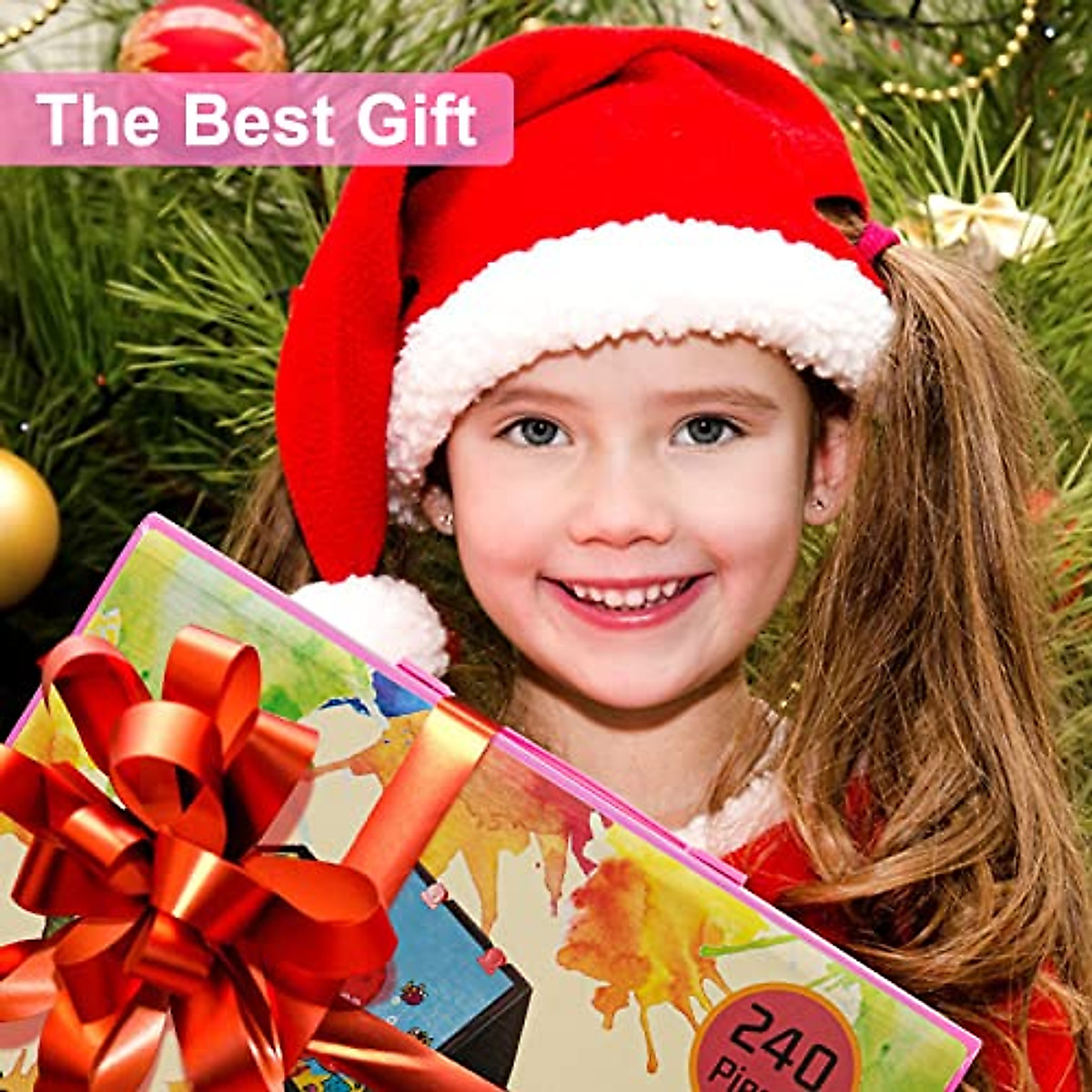 Art Supplies, 240-Piece Drawing Art Kit, Gifts Art Set Case with Double Sided Trifold Easel, Includes Oil Pastels, Crayons, Colored Pencils, Watercolor Cakes, Sketch Pad (Pink)