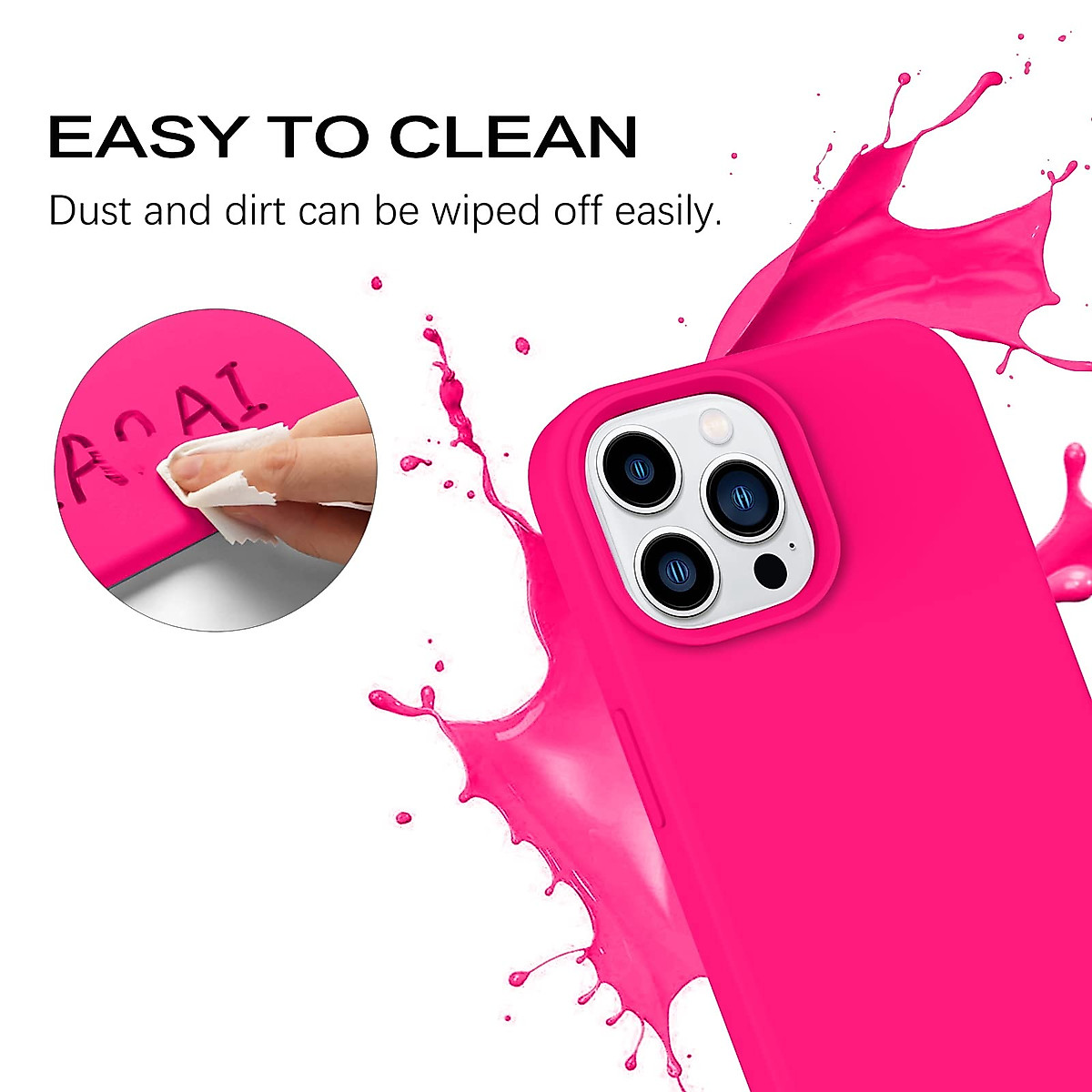 BENTOBEN for iPhone 14 Pro Max Case, Soft Silicone Gel Rubber Bumper Microfiber Lining Hard Back Shockproof Protective Phone Cover for iPhone 14 Pro Max 6.7", Hot Pink