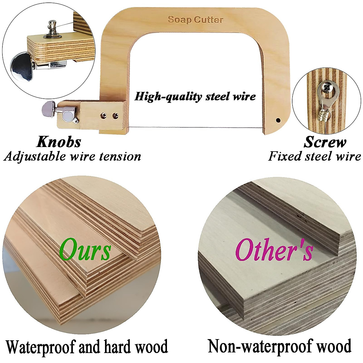 kelodo Wooden Soap Cutter for Handmade Soap Making Professional, Soap Cutter Slicer with Adjustable Cutting Wire & Scale forCheese, Butter, Cake, Bread DIY Making Cutting Tool