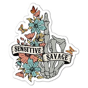 Sensitive Savage Sticker, Flower Skull Sticker, Motivational Sticker, Support Sticker, Skeleton Sticker, Water Assitant Die-Cut Funny Decals for Laptop, Phone, Water Bottles, Kindle Sticker