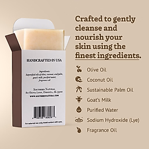 Southern Natural Goat Milk Soap Bar - Oatmeal Milk & Honey 3 Pack - For Dry Sensitive Skin. Natural, Handmade Soap For Men, Women, Kids, Face & Body