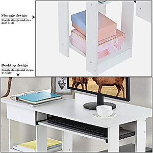 Desktop Home Computer Desk with Storage Shelves Keyboard Tray, Modern Writing Desk Wood Student Study Table Notebook Workstation, White Small Office Desk (White A)