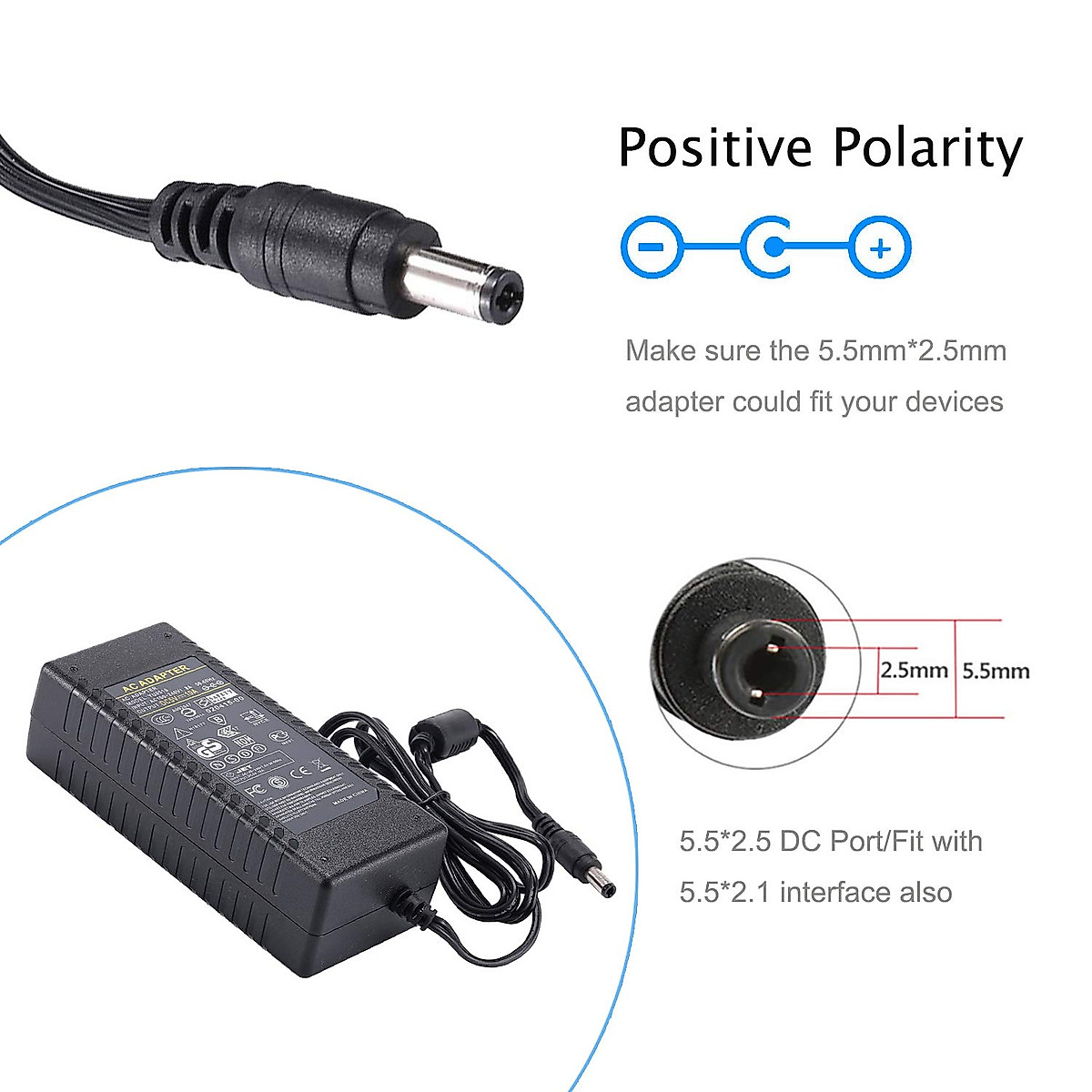 COOLM 5V 10A Power Supply Adapter AC 100-240V to DC 5 Volt 10amp DC5V10A 50W Converter 5.5x2.5mm DC Output Jack for CCTV Camera WS2812B WS2811 WS2813 SK6812 LED Strip