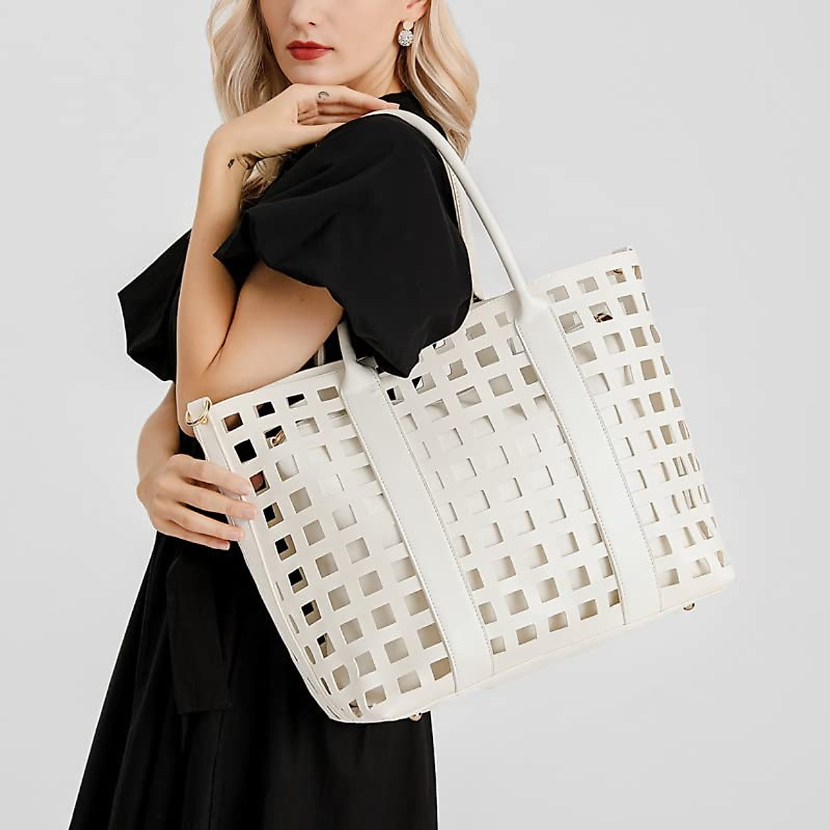 LMKIDS Womens Tote Handbag Large Capacity Roomy Bag,Ladies Crossbody Shoulder Bags Hobo Tote Bag Purse Fashion Handle Satchel (White)