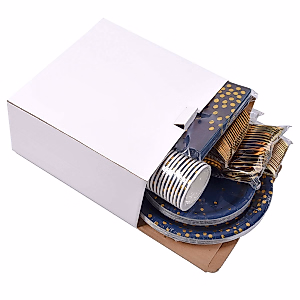 175PCS Disposable Cutlery Set for 25 Guests Blue and Gold Party Cutlery Set Includes Dinner Plate Salad Plate Napkin Cup Knife Fork Spoon for Birthday Party Wedding