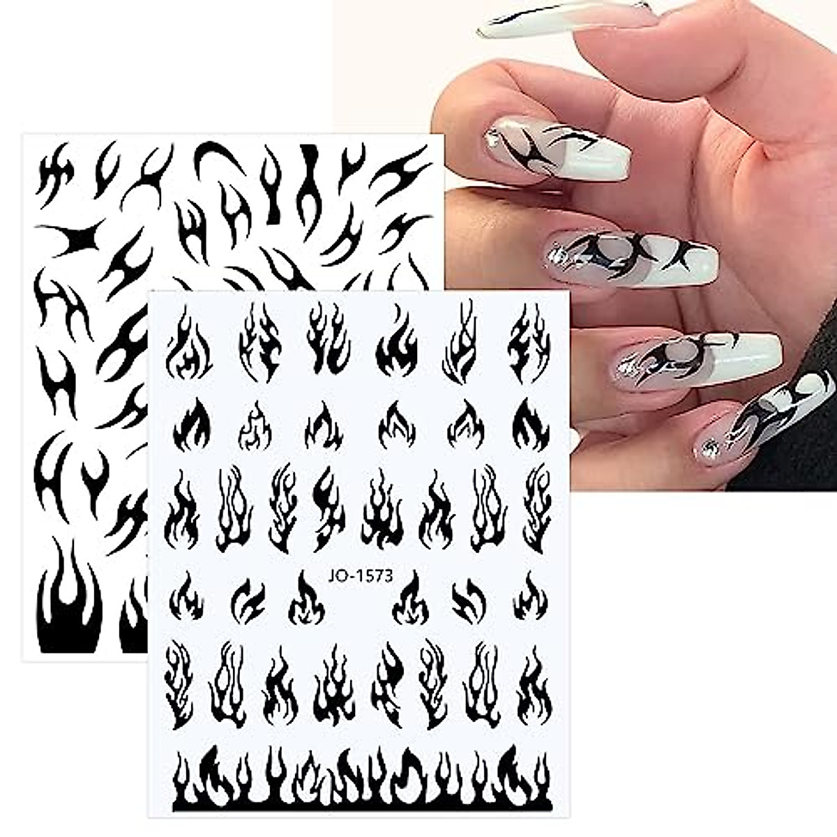 JMEOWIO 10 Sheets Abstract Flame Line Nail Art Stickers Decals Self-Adhesive Pegatinas Uñas Colorful Nail Supplies Nail Art Design Decoration Accessories