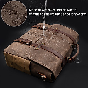 Mens Messenger Bag 15.6 Inch Waterproof Vintage Genuine Leather Waxed Canvas Briefcase Large Leather Computer Laptop Bag Rugged Satchel Shoulder Bag, Brown