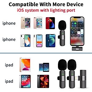 Caymuller Professional Wireless Lavalier Lapel Microphone for iPhone iPad, Mini Lapel Mics Plug-Play 2.4G Ultra-Low Delay Noise Reduction Chip for Video Recording Interview Podcast Vlog YouTube Tiktok