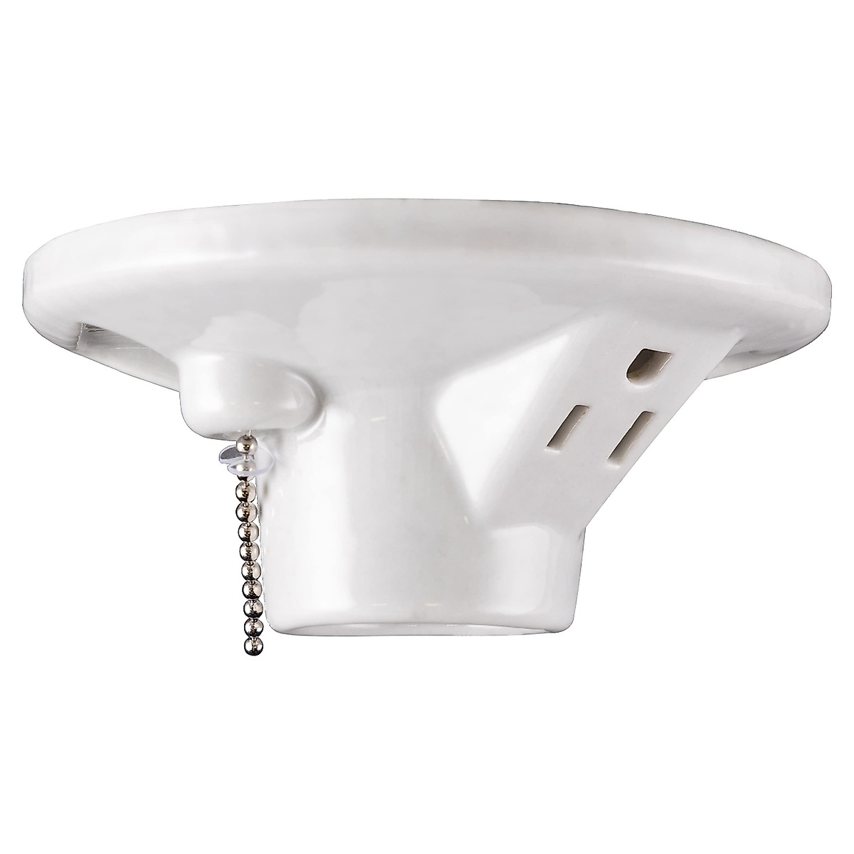 UltraPro Porcelain Light Socket with Outlet and Pull Chain Light Fixture, Light Bulb Socket, Medium Base, Grounded Plug, Indoor Lighting, Mount on 3-1/4€ or 4€ Box, UL Listed, White, 18305,1-Pack