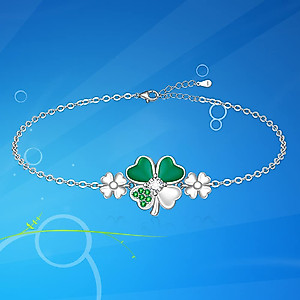Talonior Good Luck Four Leaf Clover Bracelet for Women Friends Green St Patricks Day Gifts Irish Jewelry Shamrock Bracelets Sterling Silver