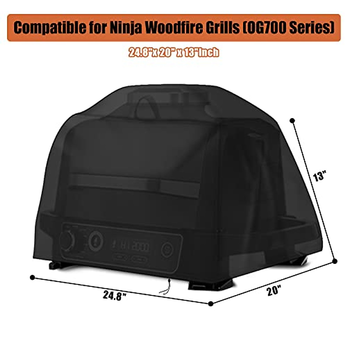 Aidetech Outdoor Grill Cover Compatible for Ninja OG701/OG700 Woodfire Grills,7-in-1 Master Grill Cover, Waterproof, Drawstring Design All Season Protection Cover-Black (24.8 x 20 x 13inch)