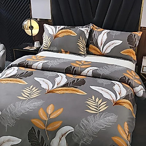 JAQWLL 3pcs Leaf Printed Duvet Cover Set - Soft and Cozy Bedding for All Seasons Twin