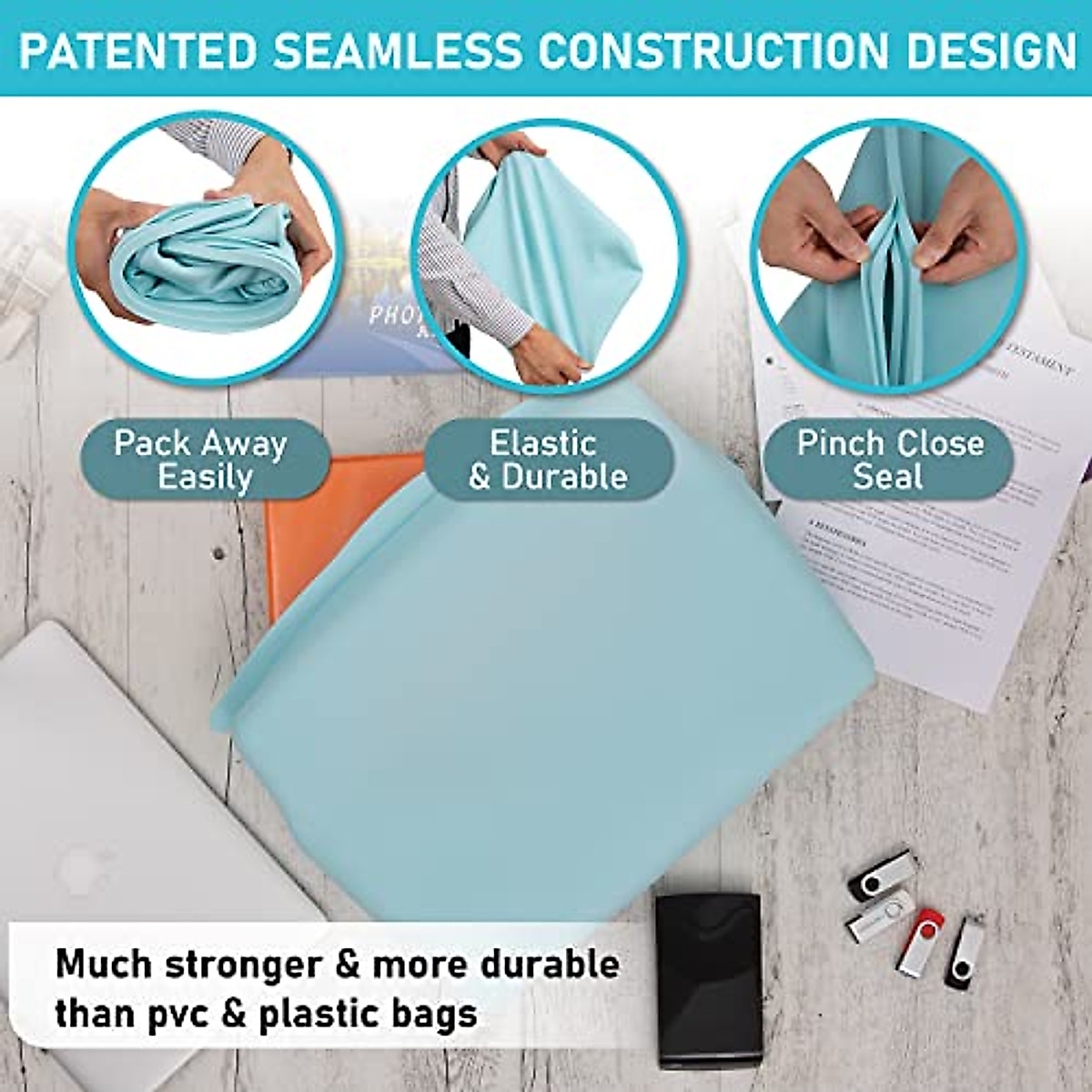 FLYPAL Large Silicone Waterproof Fire Resistant Document Bag. Patented Airtight Zip Lock Seal. Watertight Pouch Holder for Laptop, Documents, Files & Valuables. Insert Bag to Fireproof Bags (16”x12”x3.5”)