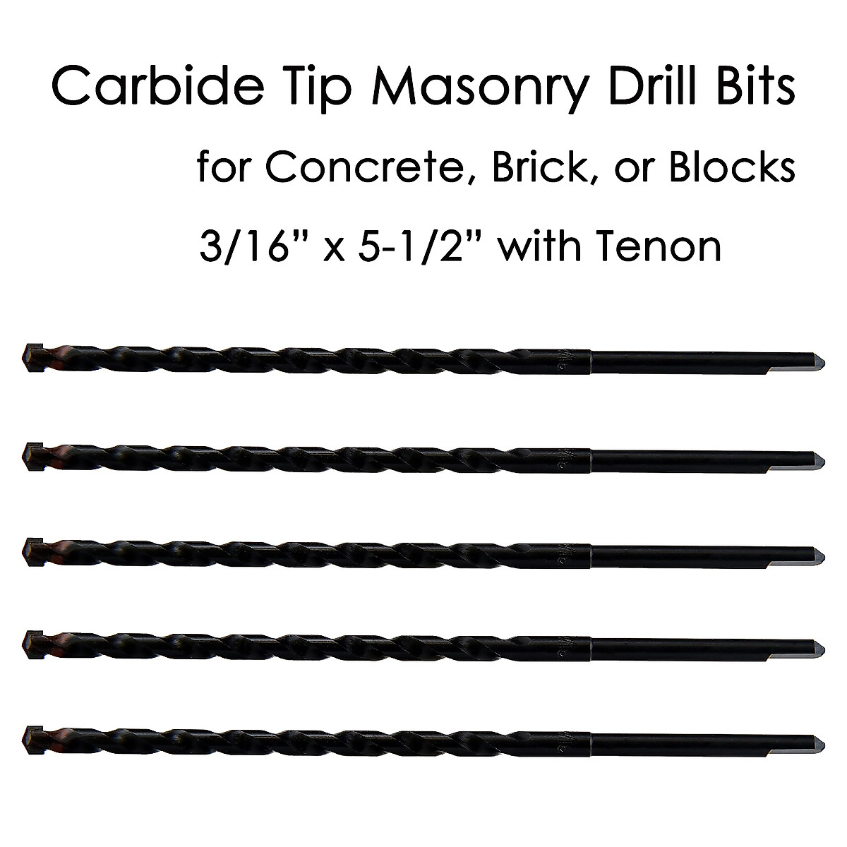 MAXTOOL 3/16" x 5-1/2" Masonry Drill Bits Concrete Carbide Tip Drills with Tenon Pre-Drill Holes for Concrete Screws in Concrete; MD00B10R12P5